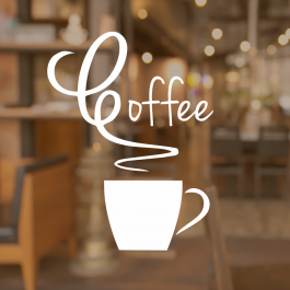 Coffee Shop Window Sign - Steaming Coffee Mug | Sticker Gizmo